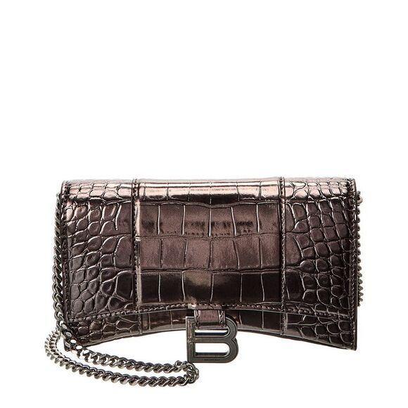 Balenciaga | Bags | Balenciaga Hourglass Crocembossed Leather Wallet On ...